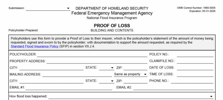 Flood Proof of Loss Filing Guide + Form - ClaimSpot